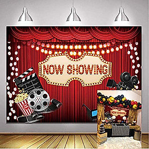 BINQOO 7x5ft Movie Night Backdrop for Birthday Party Movie Theme Now Showing Red Carpet Photography Backdrop and Studio Props Movie Party Ceremony Dress-up Awards Parties Photo Photography Background