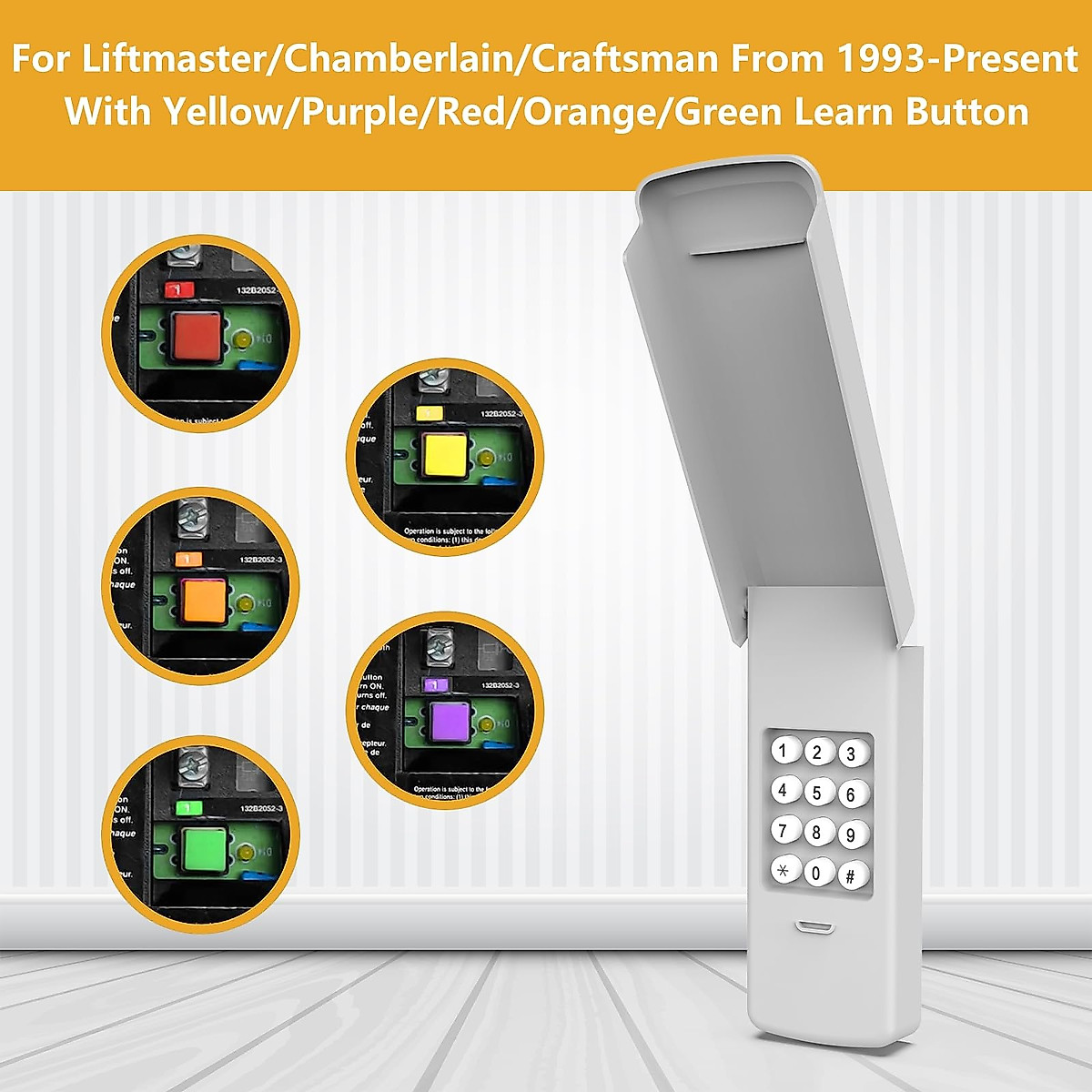 Garage Door Opener Remote Keypad for Liftmaster/Chamberlain/Craftsman Garage Door Opener with Purple Yellow Red Orange Green Learn Button, Wireless Keyless Entry Outside Remote 877LM 878MAX G940EV-P2