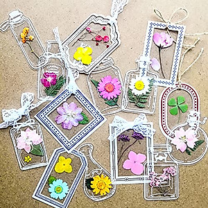 30pcs Dried Flower Bookmark ,Transparent Flower Bookmarks Floral Page Label, Perfume Bottle DIY Dried Flower Page Clips with 236 inch of Lace Trim, Flower Bookmark Maker Specimen for Home School Book
