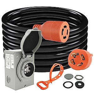 15ft 30 Amp Generator Cord and 30 Amp Generator Inlet Box, NEMA L14-30P to L14-30R Power Extension Cord and 125V/250V 7500W Twist Lock Cord Plug for Home Pool RV Emergency Backup,ETL Listed