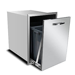 KODOM Built-in Double Trash Drawer 20" W x 27" H x 24" D Pull-Out Tray Outdoor Kitchen Stainless Steel Trash Drawer with Handle Storage Two Trash Bins for BBQ Island Grill Station