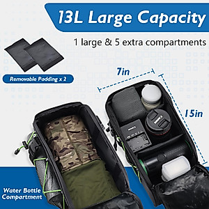 Zacro Bike Bag Rear Rack, 13L Waterproof Bicycle Trunk Reflective Saddle Bag, 3 in 1 Shoulder/Handheld/Electric Ebike Pack Cargo Bag, Cycling Back Seat Luggage Pannier Pouch with Strap&Rain Cover