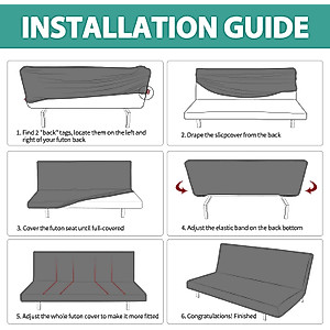 MIFXIN Armless Sofa Cover Futon Slipcover Stretch Elastic Polyester Folding Sofa Bed Non-Armrest Couch Furniture Protector Spandex Printed Washable Sofa Cover Without Armrests (Grey Blue Leaf)