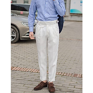 SNOLY Men's Spring Fall Retro Cotton Tapered Leg Flat Front Chino Pant Straight Western Gurkha Pants (as1, Alpha, m, Regular, Regular, White, Regular)