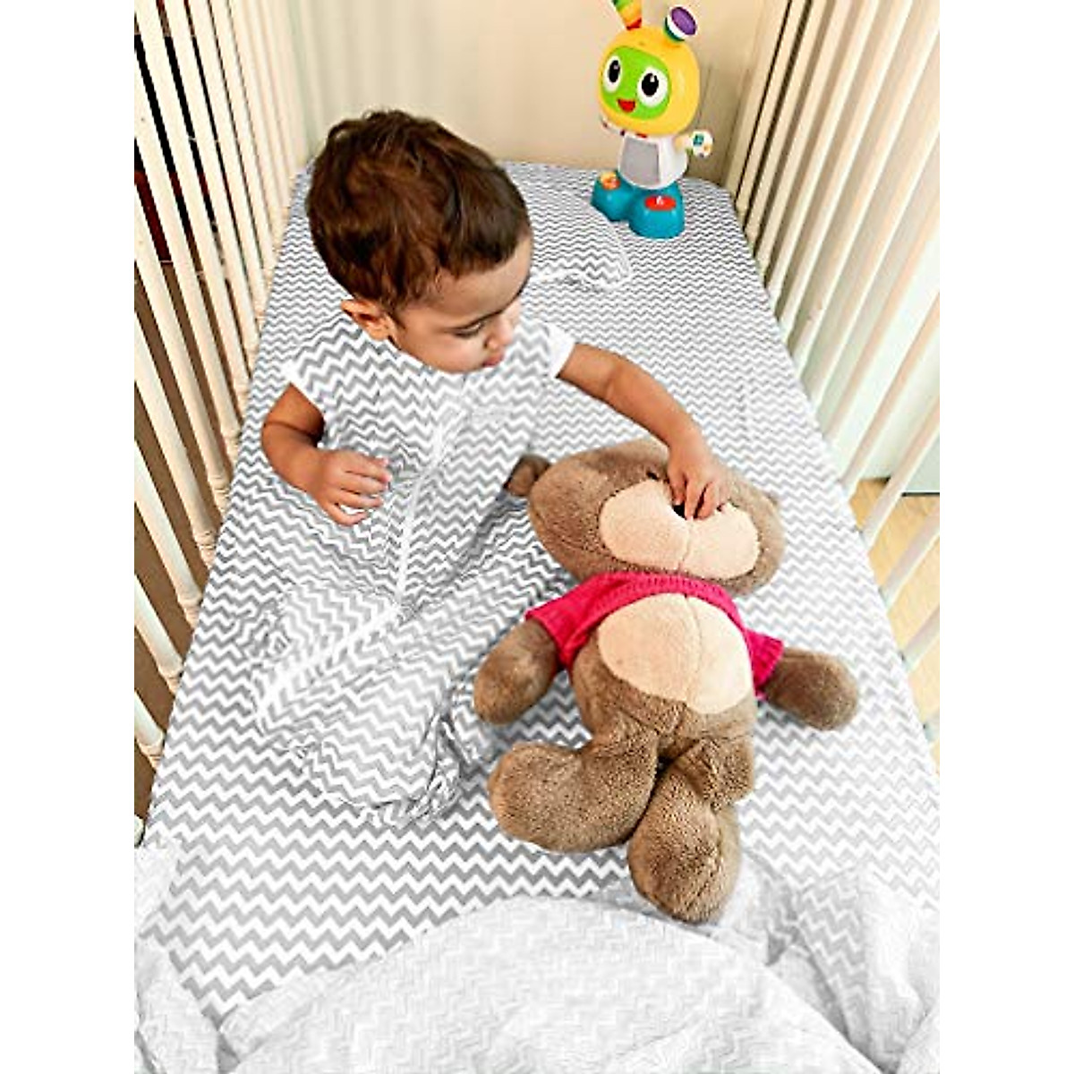 Pack n Play Sheets – Premium Pack and Play Sheets 4 Pack – 100% Super Soft Jersey Knit Cotton Playard Mattress Sheets – Portable Playpen Fitted Play Yard Mini Crib Sheet for Boy & Girl (24 x 38 x 5)