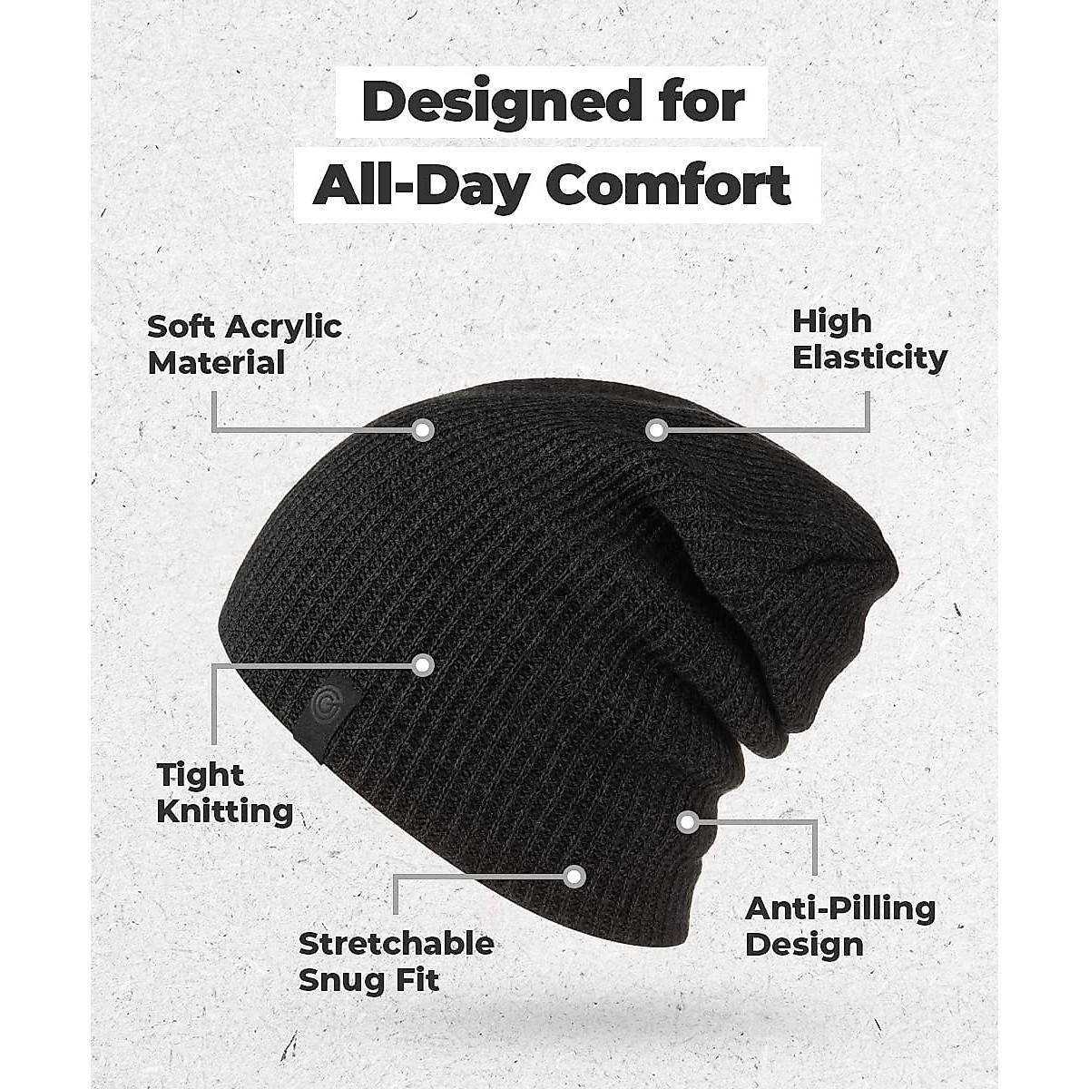 Revony Stretchy & Soft Ribbed Beanie - Extra Cozy, Extra Slouch - Perfect Winter Beanie for Men & Women Charcoal