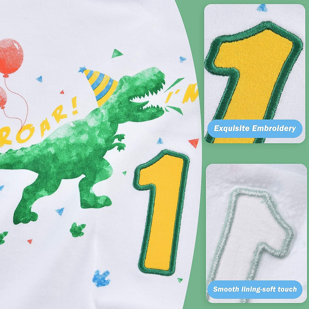 1st Birthday Boy Shirt Dinosaur Birthday T-Shirt 1 Year Old Toddler Dinosaur Outfit Cotton White Dino Party Shirt Roar I’m 1 Short Sleeve Top Tee Toddler One Rex T Shirt for Kids