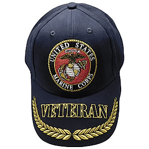 United States Marine Corps Emblem Veteran Wreath Navy Blue Adjustable Embroidered Cotton Hat Cap - Officially Licensed