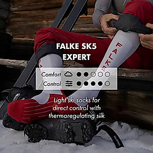 FALKE Men's SK5 Ski Socks, Silk, Knee High, Ultra Light Cushion, Breathable Quick Dry, Winter Athletic Sock, Black (Black-Lightning 3171), 12.5-13.5, 1 Pair