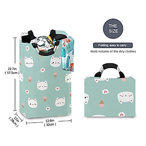 Kigai Laundry Hamper Basket Cat Face with Ice Cream Collapsible Nursery Storage Bin Waterproof Clothing Baskets for Home Bedroom Bathroom Washing Room