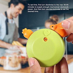 Mechanical Kitchen Timer Cartoon Rabbit Manual Countdown Mechanism 55-60 Minutes Kitchen Alarm Timing Tool for Cooking Baking Exercise(Green)