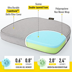 SUNROX Gel Memory Foam Chair Cushions, FadeShield Water-, Stain-Resistant Durable Reversible Seat Cushion Pads with Ties for Indoor/Outdoor Kitchen Dining Office, 17"x16", Set of 6, Heather Grey