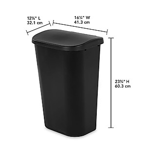 Sterilite 11.3 Gallon D Shape Flat Side Lift Top Lid Wastebasket Trash Can for Kitchen, Home Office, and Garage, or Workspace, Black (6 Pack)