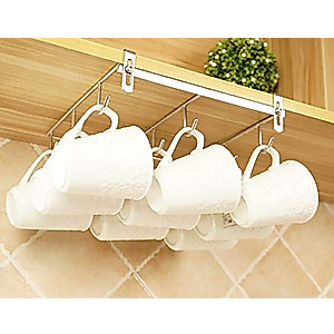 Coffee Mug Holder - 304 Stainless Steel ，Cup Rack Under Shelf ，Applicable Cabinet Adjustment Thickness 0.39 "-1.17" (9-Hooks) (Primary Color, 1 Piece)