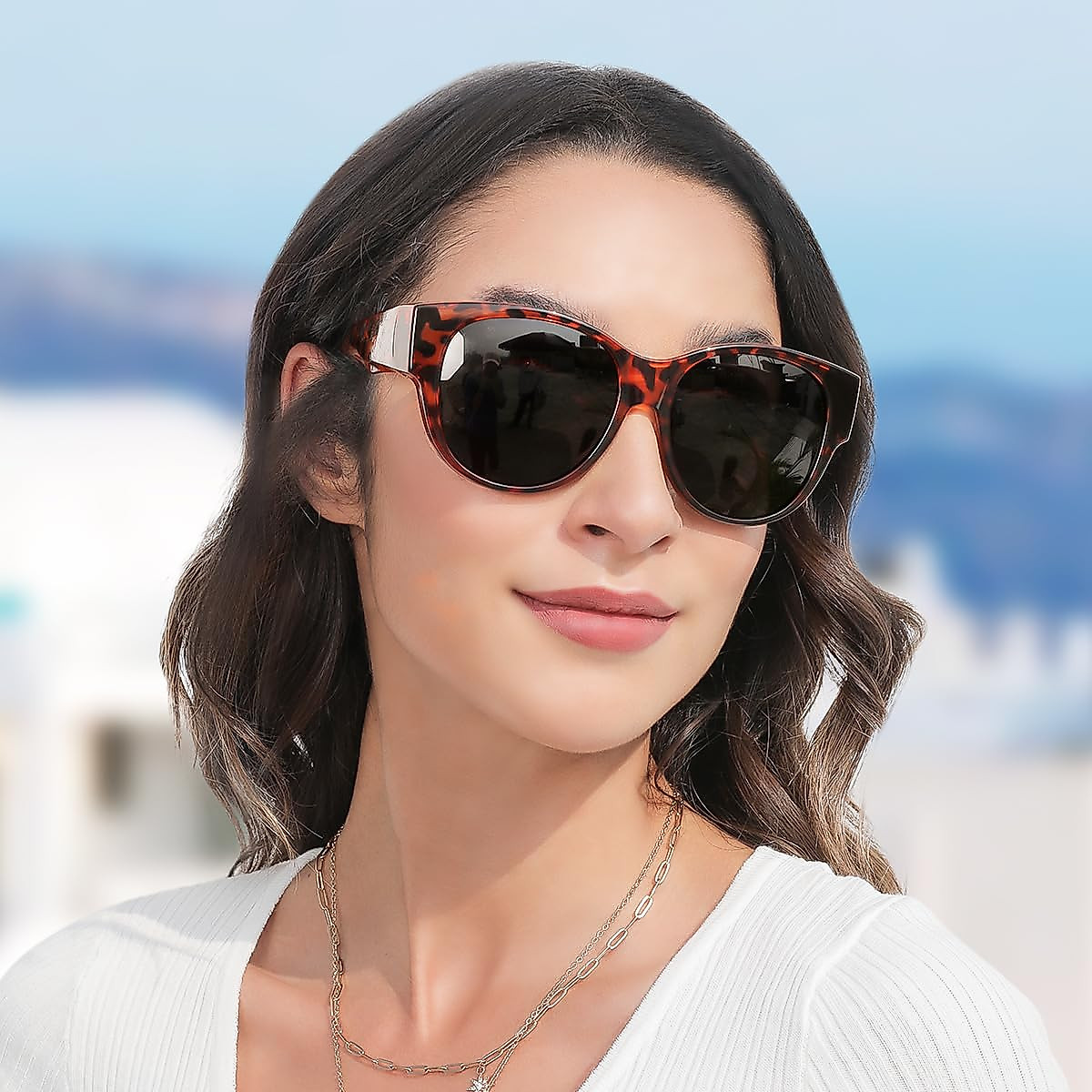 Br’Guras Oversized Polarized Fit over Sunglasses Over Glasses for Men and Women (Amber leopard, Black)