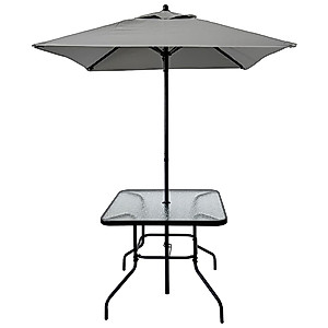 TURRIDU Set of 6 Outdoor Dining Set for 4 People, Metal Patio Furniture with 1 Tempered Glass Table & 4 Folding Chair & 1 Foldable Umbrella for Backyard Garden Patio, Black