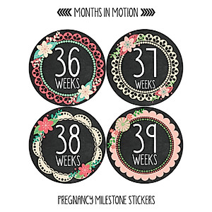 Months In Motion Pregnancy Weekly Belly Growth Stickers - Week to Week Pregnant Expecting Photo Prop - Maternity Keepsake - Baby Bump - Large Set of 36 Weekly Photo Sticker