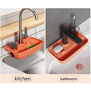 Multi-Purpose Sink Caddy, Sponge and Utensil Holder. Sink Organizer & Dish drain, Kitchen, Bathroom, RV, Silicone Soap Tray and Drain Rack, Faucet Splash Mat & Basket (Sea Foam Green)