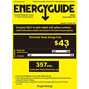 Walsh WSR31TBK Compact Refrigerator, Dual Door Fridge, Adjustable Mechanical Thermostat with True Freezer, Reversible Doors, 3.1 Cu.Ft, Black