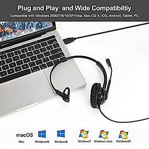 EMAIKER USB Headset with Microphone for Office Call Center Telework, Lightweight 1 Ear USB-A Headset with Noise Cancelling Microphone for Laptop for Webinar, 3CX, Teams, Zoom, Conference,Dictation