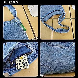 XACKWUERO Women Fashion Denim Casual Crossbody Bag Large Capacity Tote Bag Wide Strap Shoulder Bag for Shopping Working (Light Blue)