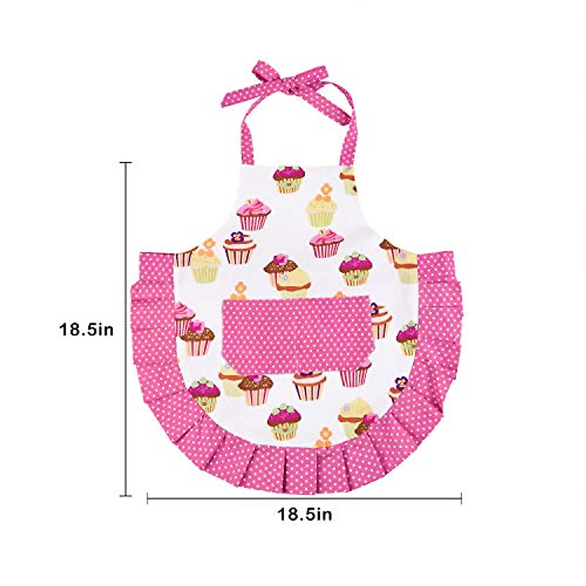 Claswcalor 100% Cotton Kids Girls Aprons, Cute Toddler Cupcake Baking Apron Adjustable Kitchen Pink Apron for Children Daughters Little Girls