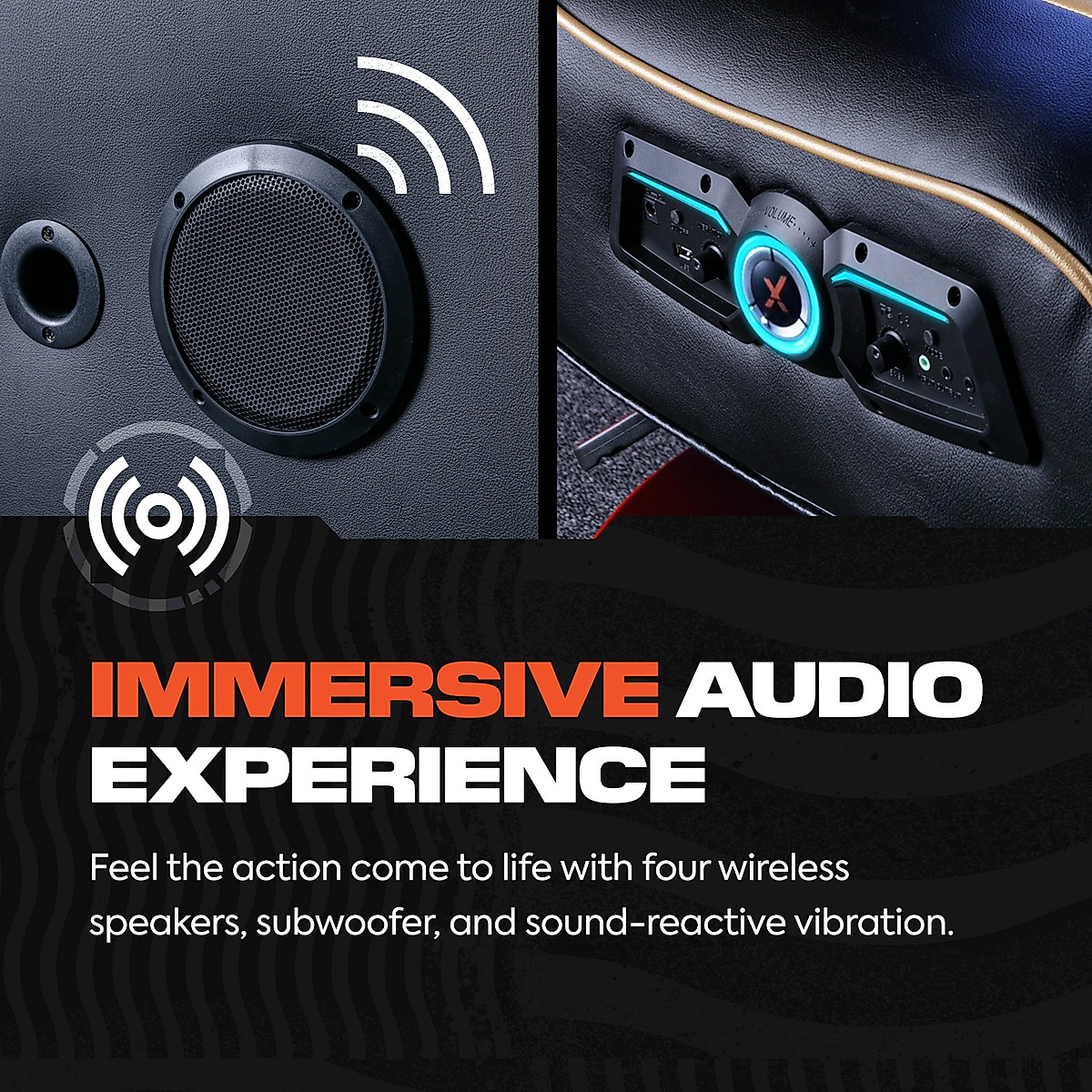 X Rocker Trident Pedestal Video Gaming Chair, Wireless Audio, Backrest Mounted Subwoofer, Padded Armrest, Amazon Exclusive, Black and Gold