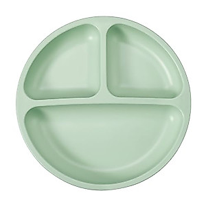 PandaEar Silicone Baby Feeding Set| 2 Pack Silicone Divided Suction Plate with 2 Pack Spoons | Baby Led Weaning Supplies Self Feeding Eating Utensils (Green/Grey)