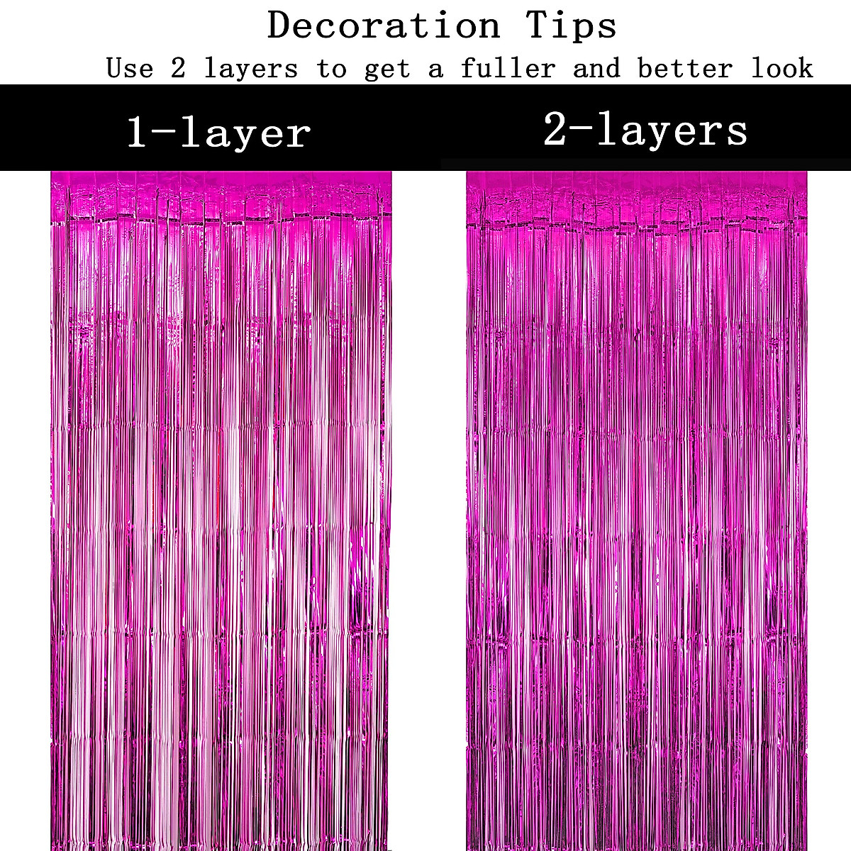 JUICY MOOM Hot Pink Tinsel Foil Fringe Curtain Bachelorette Wedding Bridal Shower Photo Backdrops Party Decor Baby Shower Girls First Birthday Photo Booth Props Backdrops Decorations