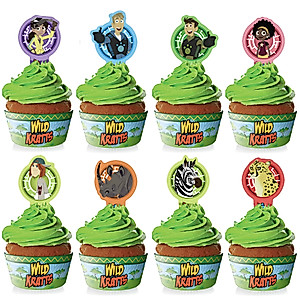 Treasures Gifted Wild Kratts 24ct Cupcake Toppers & Wrappers - Birthday Party Supplies