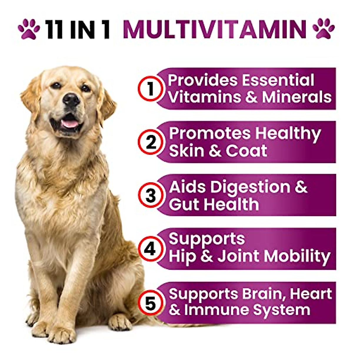 Dog Multivitamin Chewable with Glucosamine - Dog Vitamins and Supplements, Senior & Puppy Multivitamin for Dogs - Pet Chondroitin Hip and Joint Support Health, Immune Booster, Skin, Heart, Probiotics