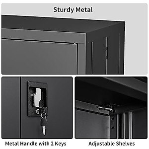GREATMEET Metal Storage Cabinet with Locking Doors and Adjustable Shelves,31.5" H Steel Storage Cabinet with Wheels for Office,Home,Garage,Classroom Black