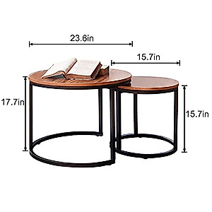 aboxoo Coffee Table Nesting Side Set of 2 End Table Top Sturdy Metal Frame Desk Centerpiece Living Room Bedroom Apartment Modern Industrial Simple Nightstand