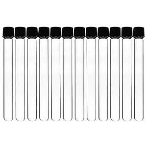 EISCO 12PK Test Tubes, 20ml - Bakelite Screw Cap with Rubber Liner - Borosilicate 3.3 Glass - 5.9" x 0.6" - Round Bottom - Leak Proof