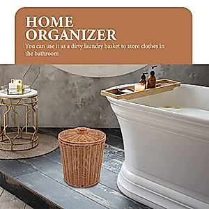 GANAZONO Wicker Garbage Bin 2pcs Wicker Trash Can with Lid Bathroom Rattan Step Trash Can for Kitchen Home Silent Closure Garbage Can Removable Liner Bucket Wastebasket Woven Trash Bin