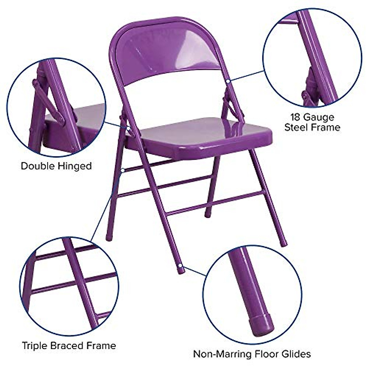 Flash Furniture 4 Pack HERCULES COLORBURST Series Impulsive Purple Triple Braced & Double Hinged Metal Folding Chair