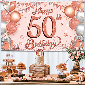KatchOn, Xtralarge Happy 50th Birthday Banner - 72 X 44 Inch, Rose Gold Happy Birthday Banner | 50th Birthday Banner for Women | 50 Year Old Birthday | Pink 50th Happy Birthday Decorations for Women