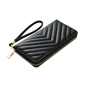 FACAI RFID Wallet Women Slim Ladies Wristlet Clutch Travel Cash Card Organized Anti Theft Large Capacity Zipper Black V