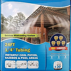 Patio Misting System with Brass/Stainless Steel Misting Nozzle. Outdoor Cooling System. 24 Ft 1/4'' Beige Tubing - 4 Nozzles System. Best Mistcooling system. Patio Misting | Outdoor Living | Drip Irrigation System
