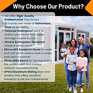 Modinno Tiny Home - 2-Bedroom Prefab House Kit – Expandable Prefab House - Galvanized Steel - Functional Design with Modern Amenities – Kitchen, Bathroom, Deck, Water Heater Included (Brown-Black)