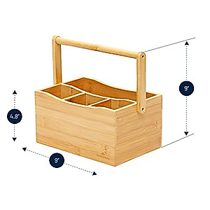 RoyalHouse Natural Bamboo Utensil Holder And Organizer For Kitchen Countertop, Bamboo Picnic Basket With Folding Handle for Camping Trip