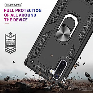 LeYi for Samsung Note 10 Case: Galaxy Note 10 Phone Case with [2 Pack] Camera Lens Protector, Military-Grade Shockproof Protective Case with Metal Ring Kickstand for Samsung Note 10, Black