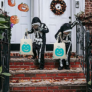 SCS Direct Teal Pumpkin Halloween Large Reusable Canvas Bag- 14" Trick or Treat Candy Tote for Adults & Kids- Official Teal Pumpkin Project Gear, Large Casual Grocery Bag for Women Men Children