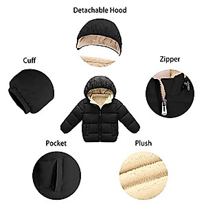 Toddler Baby Hooded Down Jacket Boys Girls Kids Thicken Warm Winter Coat Outerwear 18-24M Black