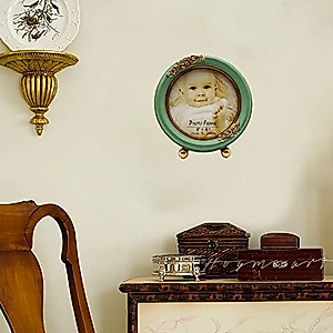 SIKOO Vintage Picture Frames 4x4 Round Picture Frames Antique Circle Mini Photo Frame,Green&Small Picture Frame Mini Round fframs Ornate Picture Frames Bronze Gold
