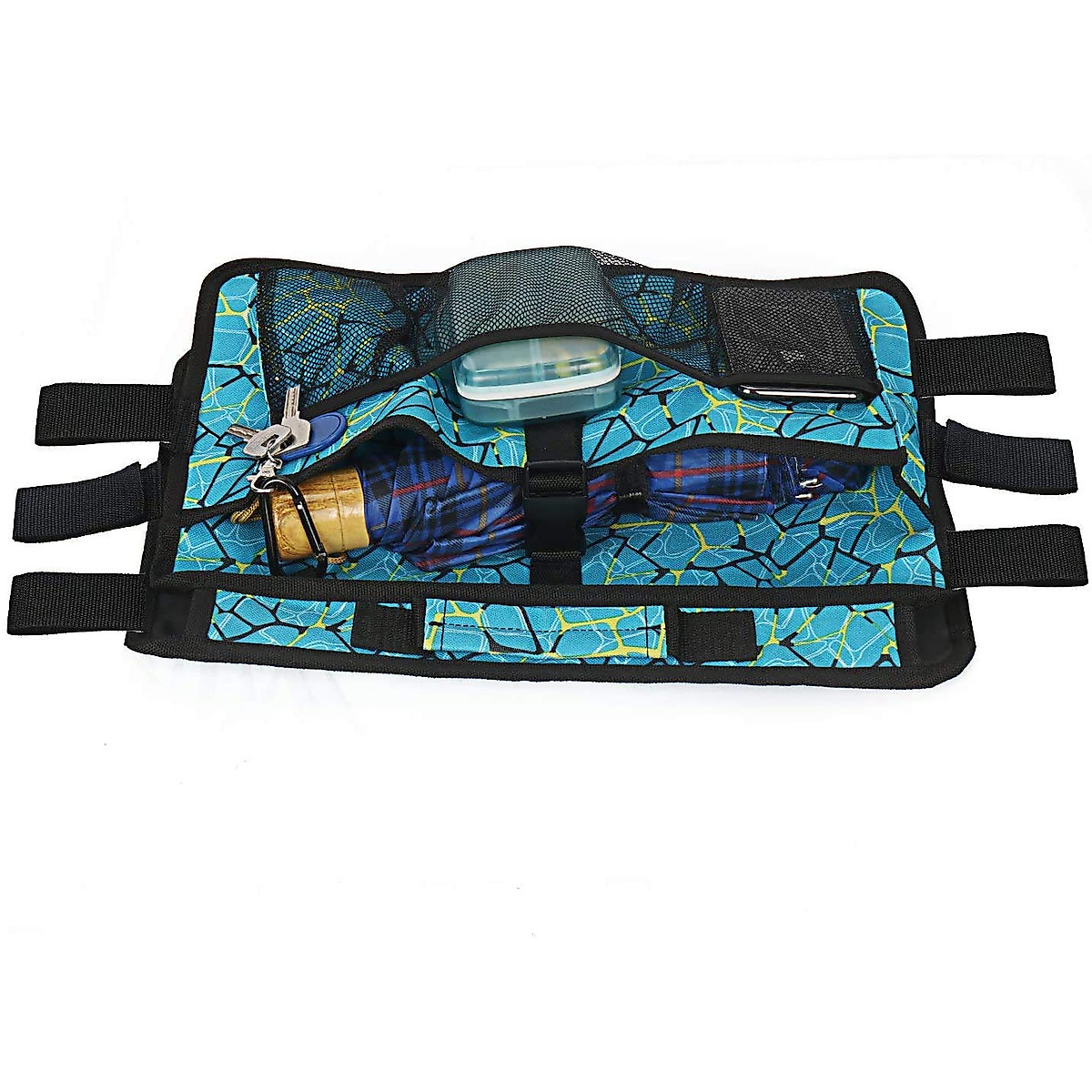 Double Sided Walker Bag, Walker Organizer Pouch Tote for Rollator and Folding Walker (Plaidblue)