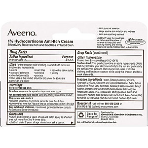 Aveeno 1% Hydrocortisone Anti-Itch Cream, 1 Oz ( Pack of 3 )