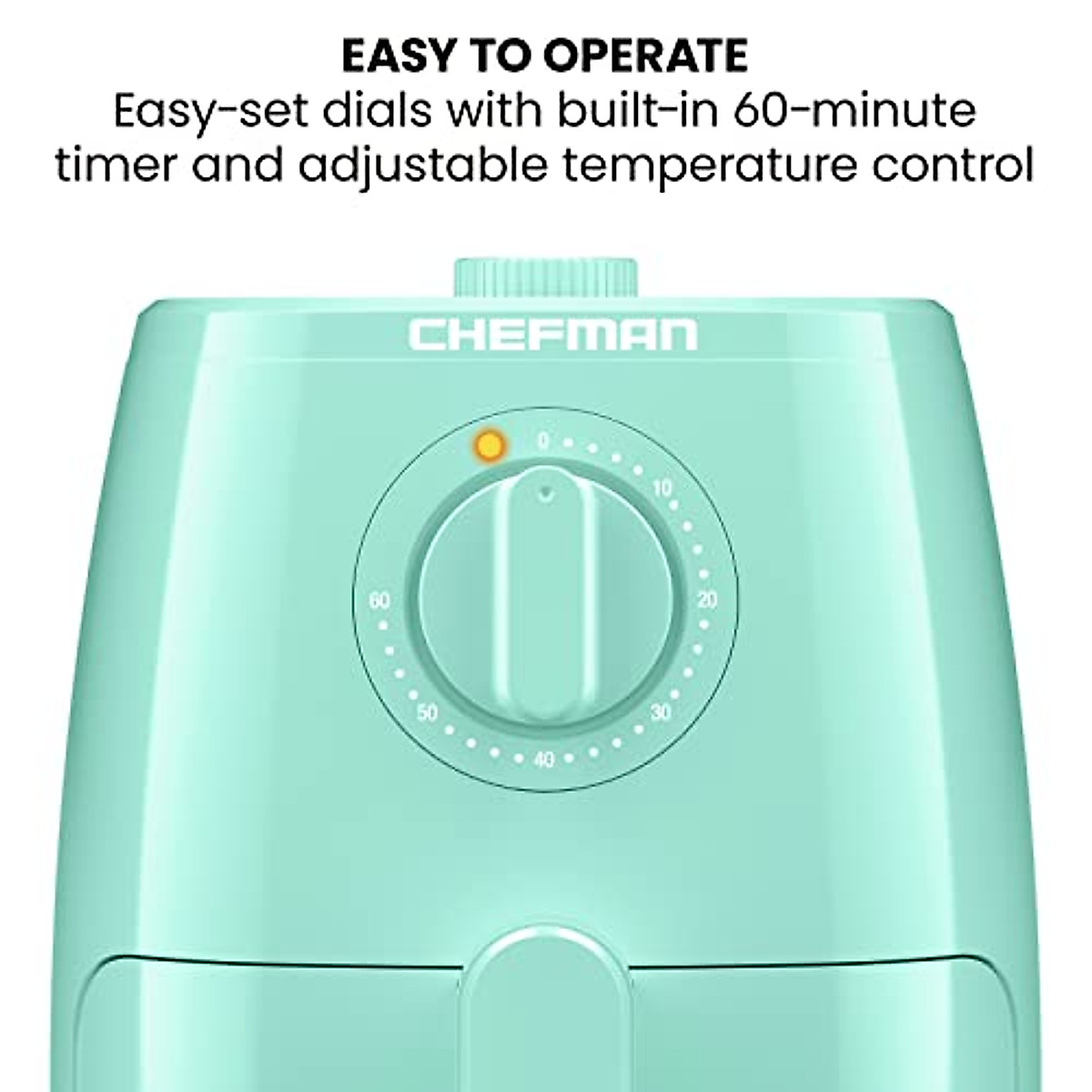 Chefman TurboFry 2-Quart Air Fryer, Dishwasher Safe Basket & Tray, Use Little to No Oil For Healthy Food, 60 Minute Timer, Fry Healthier Meals Fast, Heat And Power Indicator Light, Temp Control, Mint