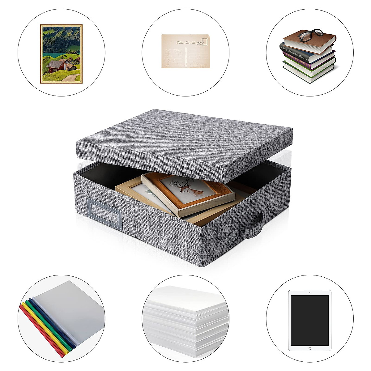 Comche Linen Scrapbook Storage Box Photo Storage Boxes,14.6 '' x 13 '' x 4 '',Gray,Document Letter Box, Photo Box for Storage (3)