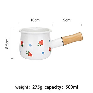 Enamel Coffee Milk Pot Wood Handle Pan Cookware Breakfast Oatmeal Cooking Gas Stove Induction Pan